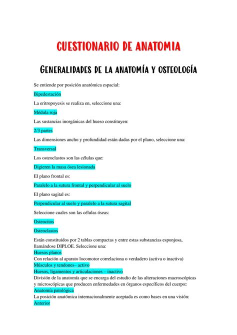 Solution Preguntas Tipo Test De Anatom A Studypool