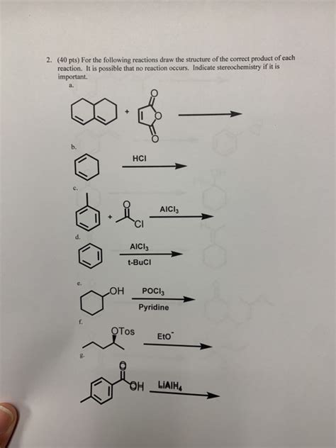 Solved Pts For The Following Reactions Draw The Chegg