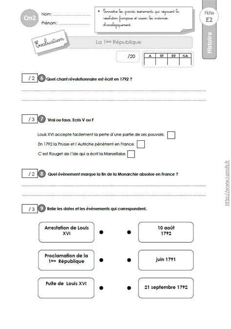 cm2 HISTOIRE La Révolution française La 1ère République Evaluations