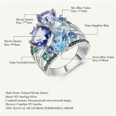 GEM S BALLET Anillo de Plata de Ley 925 con Topacio de cuarzo joyería