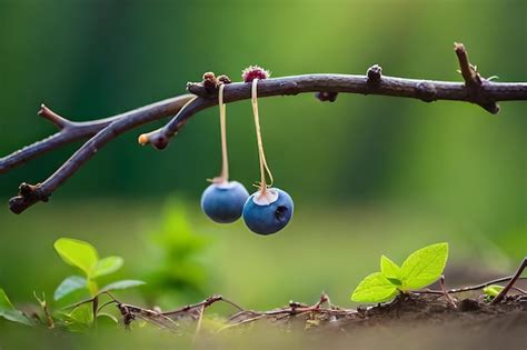 Premium Photo A Branch With Blueberries Hanging From It