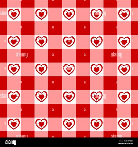 Seamless Vichy Pattern With Hearts Checkered Texture For Valentine Day