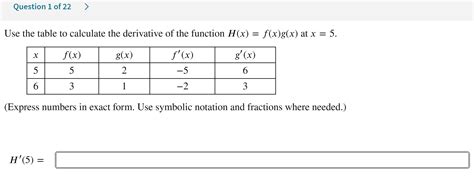 solved question 1 of 22 use the table to calculate the