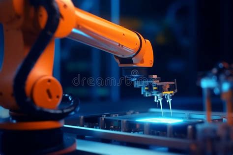 Robotic Arm For Electronic Assembly Line Smart Modern Factory
