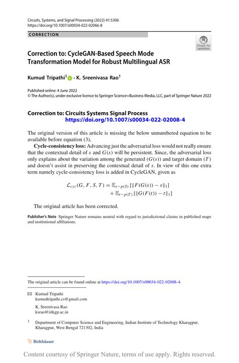 correction to cyclegan based speech mode transformation model for robust multilingual asr