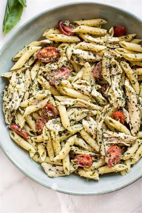 This Healthy Cold Pesto Pasta Salad With Chicken Is Simple To Make And