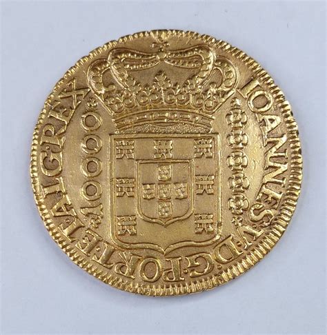 Moeda de ouro Brasil 10000 réis meio dobrão 1727 p