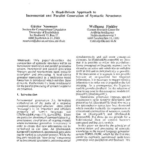 a head driven approach to incremental and parallel generation of syntactic structures acl