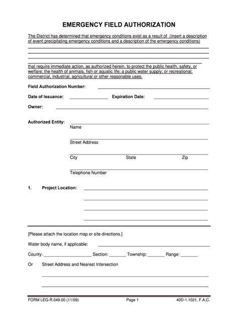 Fillable Online Swfwmd State Fl EMERGENCY FIELD AUTHORIZATION Fax Email