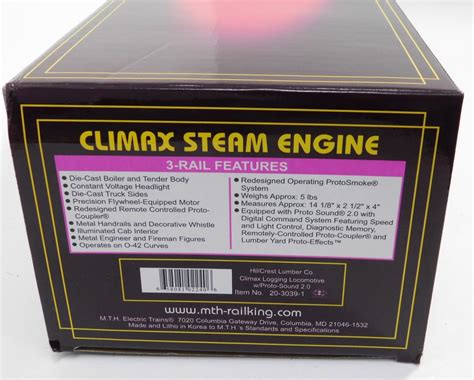 Used Mth Hillcrest Lumber Co Climax Logging Locomotive W Pr