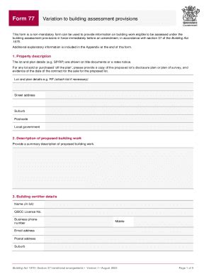 Fillable Online Form 77 Variation To Building Assessment Provisions