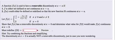 solved a function f x is said to have a removable