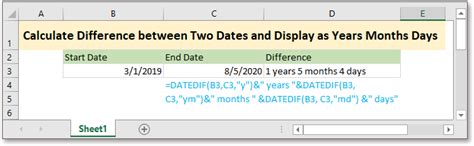 Calculate Difference Between Two Dates In Years Months And Days Excel