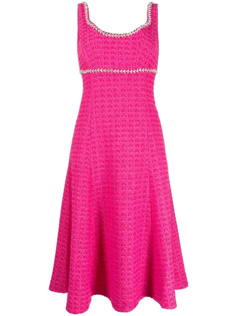 Self Portrait crystal embellished Bouclé Midi Dress Pink FARFETCH