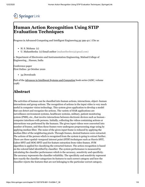 pdf human action recognition using stip evaluation techniques