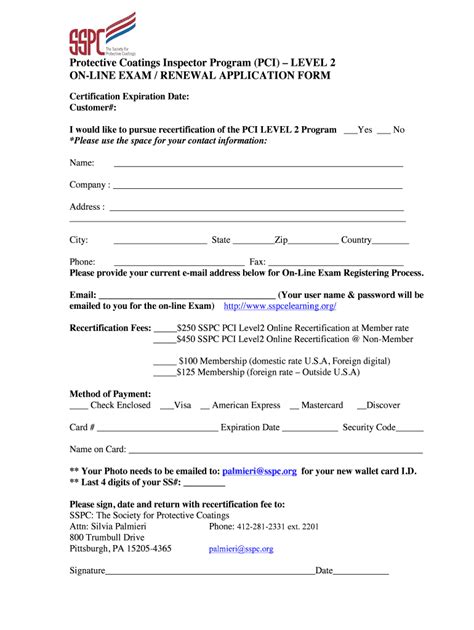 Fillable Online Fillable Online Sspc PCI Renewal APPLICATION FORM Lvl2
