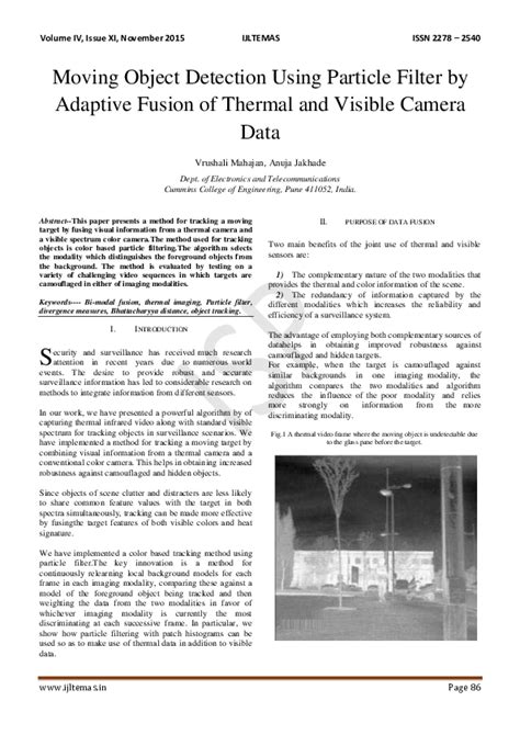 pdf moving object detection using particle filter by adaptive fusion of thermal and visible