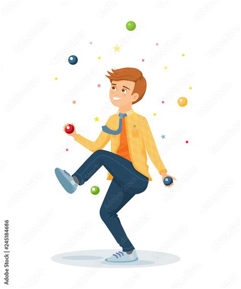 Cartoon Juggler Performs A Circus Trick Juggler With Balls Circus