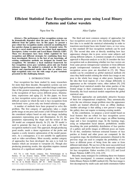 pdf efficient statistical face recognition across pose using local binary patterns and gabor