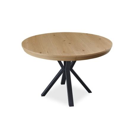 Table ronde chêne pied central métal avec allonge intégrée
