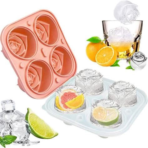 Moules À Glaçons 3D En Silicone En Forme De Rose 4 Trous Pour