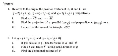 solved vectors 1 relative to the origin the position