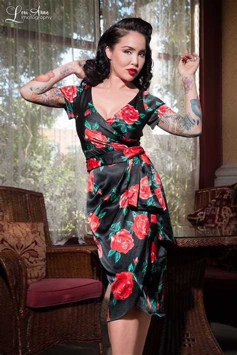 Final Sale Ava Dress In Spanish Red Rose Satin Vintage Style