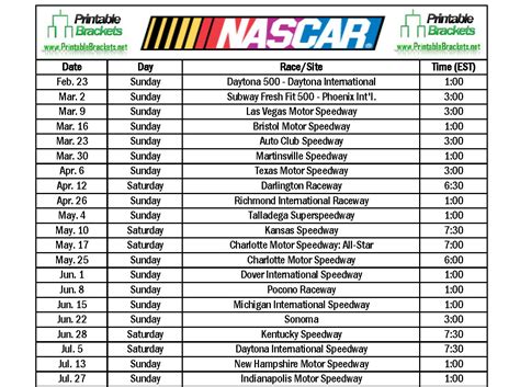Nascar Schedule Printable Calendar