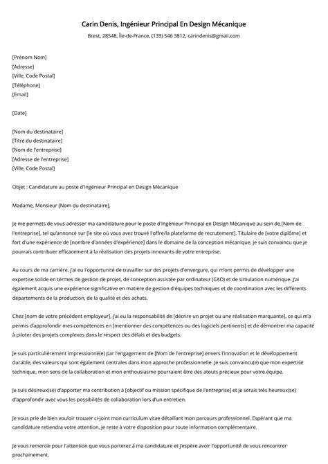 Ing Nieur Principal En Design M Canique Exemples De Lettres De