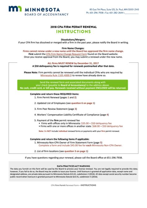 Fillable Cpa Firm Permit Renewal Minnesota Board Of Accountancy