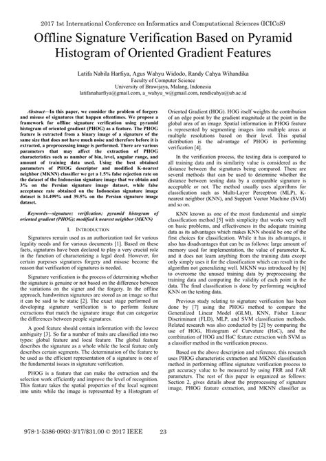 pdf offline signature verification based on pyramid histogram of oriented gradient features