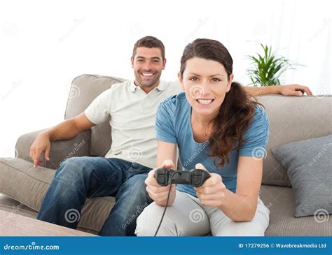 Concentrated Woman Playing Video Games Stock Photo Image Of Couple