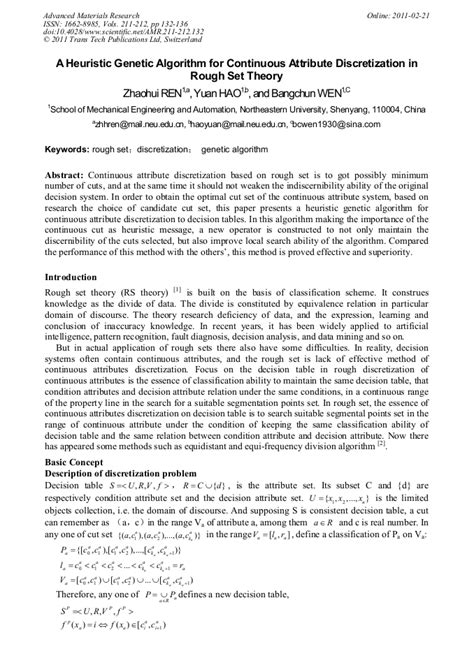 a heuristic genetic algorithm for continuous attribute discretization in rough set theory