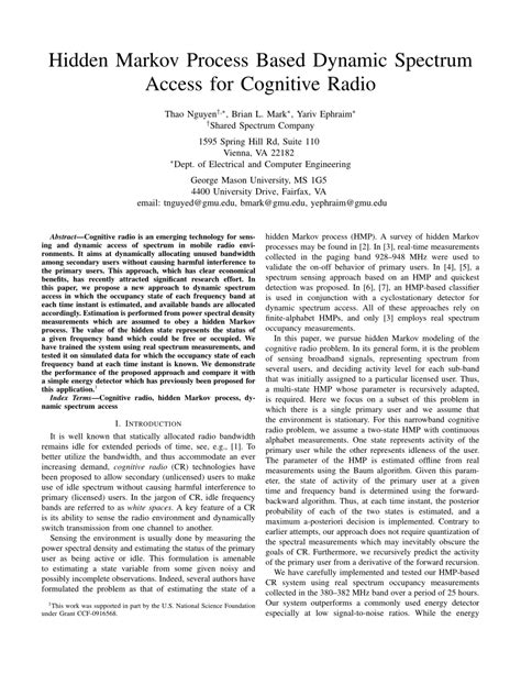 pdf hidden markov process based dynamic spectrum access for cognitive radio