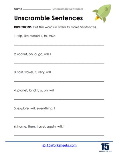Unscramble Sentences Worksheets 15 Worksheets