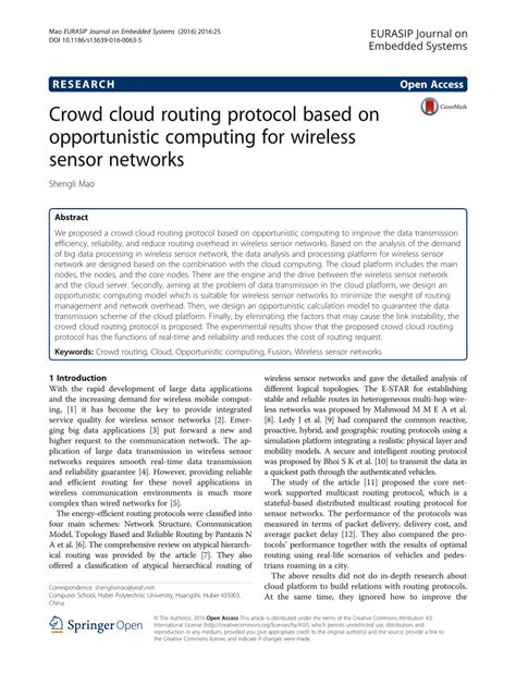 pdf crowd cloud routing protocol based on opportunistic computing for wireless sensor networks