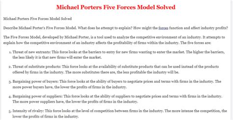 Michael Porters Five Forces Model Solved Best Nursing Help Best