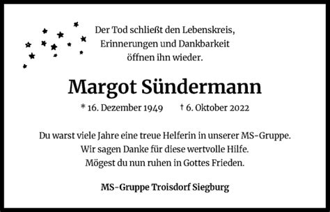 Traueranzeigen von Margot Sündermann WirTrauern