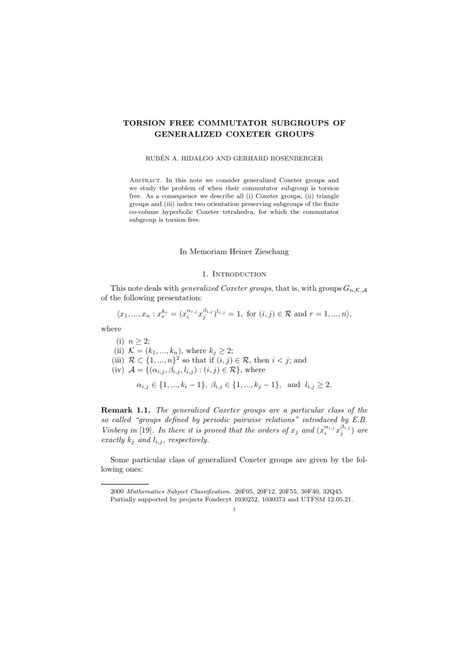 pdf torsion free commutator subgroups of generalized coxeter groups