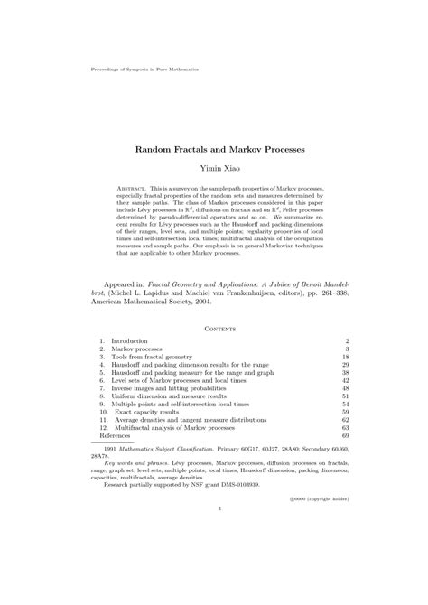 pdf random fractals and markov processes