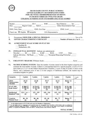 Fillable Online MIAMI DADE COUNTY PUBLIC SCHOOLS GIFTED ELIGIBILITY Fax