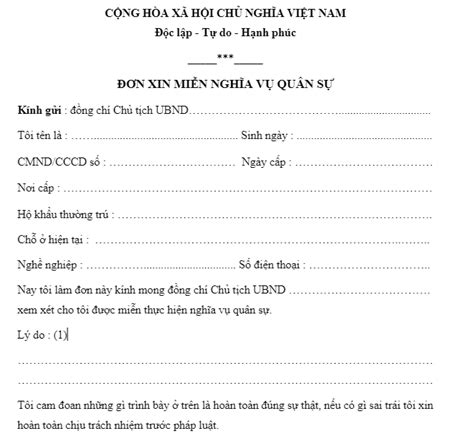 Mẫu đơn xin miễn nghĩa vụ quân sự 2024