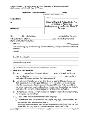 Fillable Online Rule 2 37Form 12 Waiver Of Rights Written Guilty