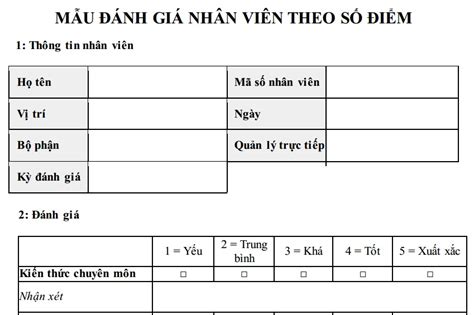 Mẫu đánh giá nhân viên theo số điểm mới nhất Tải về mẫu đánh giá nhân