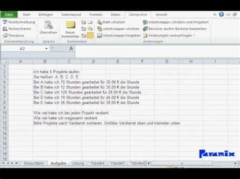 Excel Grundlagen Bung Zu Formeln Summe Und Sortierung In Excel Youtube