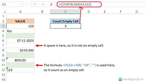 Excel COUNTBLANK Function How To Count Empty Cells In Excel Excel Guruji