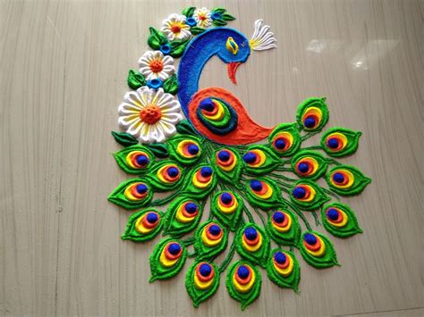Beautiful Peacock Rangoli Design Colorful Rangoli Designs Rangoli