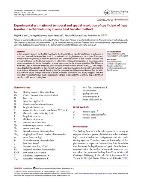 pdf experimental estimation of temporal and spatial resolution of coefficient of heat transfer