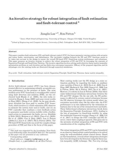 pdf an iterative strategy for robust integration of fault estimation and fault tolerant control