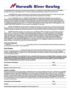 Fillable Online Norwalkriverrowing Rowing And Participation Waiver All